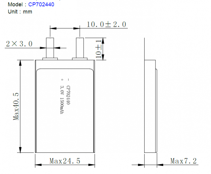 CP702440 LiMnO2 Battery Ultra Thin Cell 3.0V 1500mAh For Portable ...
